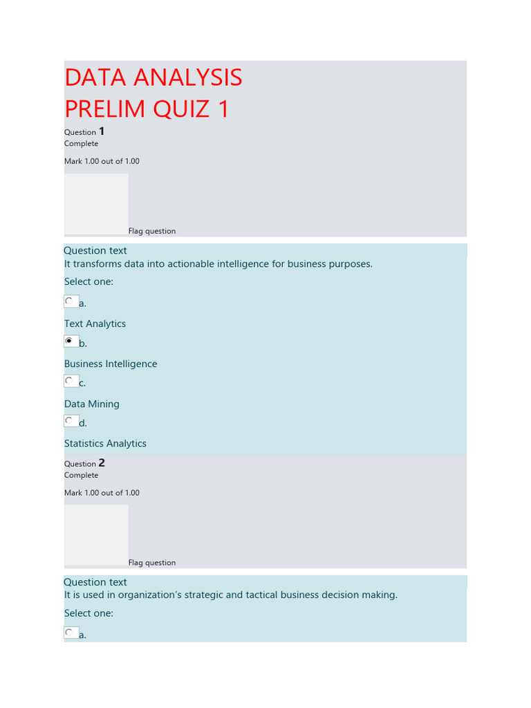 Data Analysis Quiz Insights | PDF | Analytics | Business Intelligence