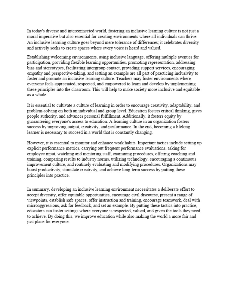 Foster and Promote An Inclusive Learning Culture | PDF | Learning ... Foster and Promote An Inclusive Learning Culture | PDF | Learning ...