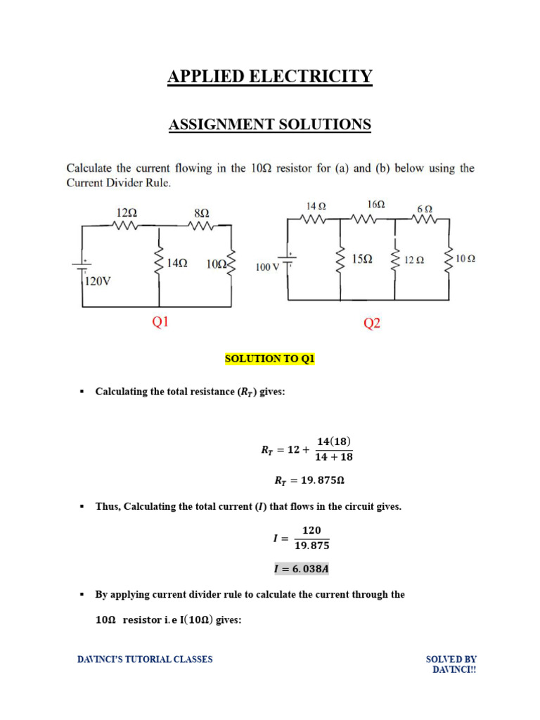 Applied - Electricity - Assignment (Davinci's - Tutorial - Classes ...