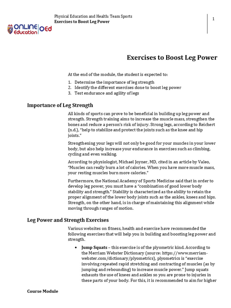 Module 007 - Exercises To Boost Leg Power | PDF | Physical Exercise ...