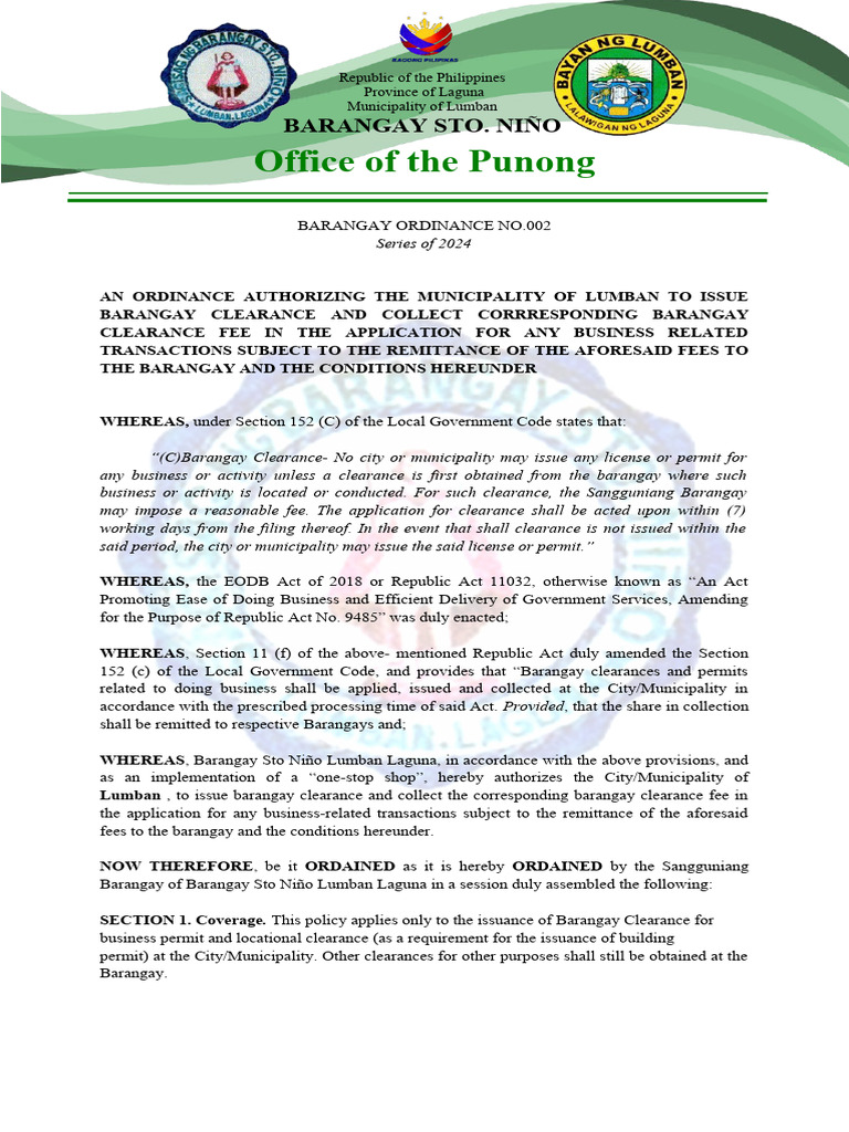 BARANGAY ORDINANCE NO 002 | Download Free PDF | Justice | Crime & Violence
