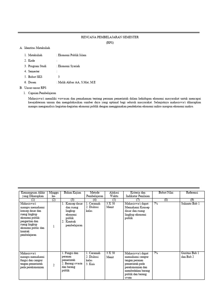 RPS Ekonomi Publik | PDF | Sains & Matematika