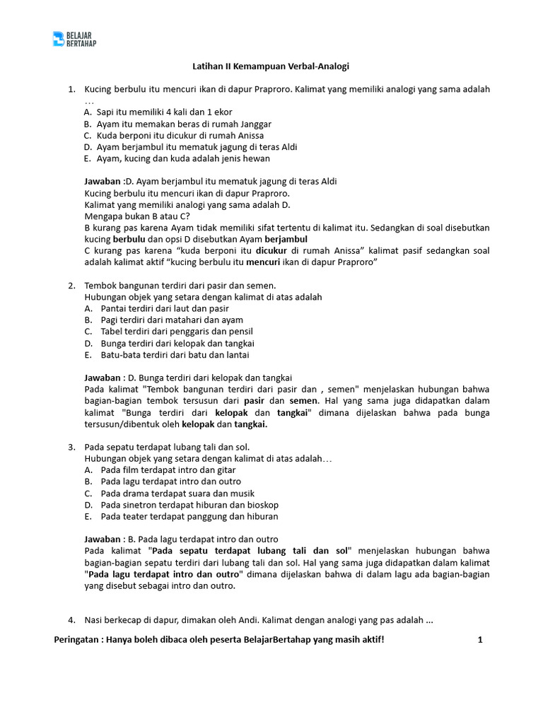 Latihan II Kemampuan Verbal-Analogi | PDF