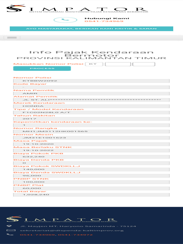 SimPaTor Bapenda Kaltim | PDF