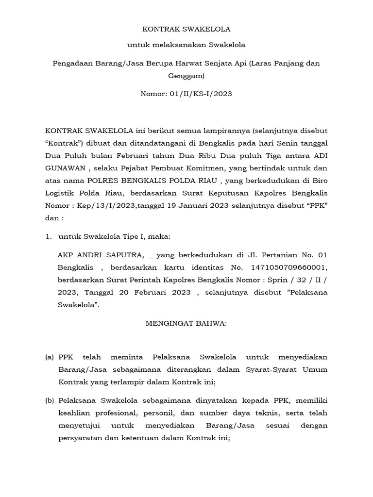 Kontrak Swakelola Tipe 1 | PDF