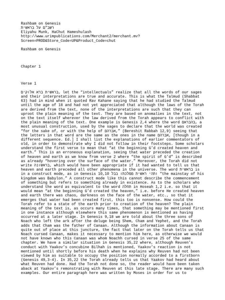 Rashbam On Genesis - en - Eliyahu Munk, HaChut Hameshulash - Plain ...