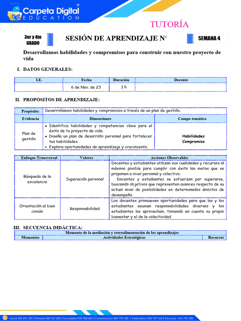 3° y 4° - SESIÓN - DE - APRENDIZAJE 4°-SEM.4-EXP.7-TUTORÍA | PDF | Aprendizaje | Enseñando