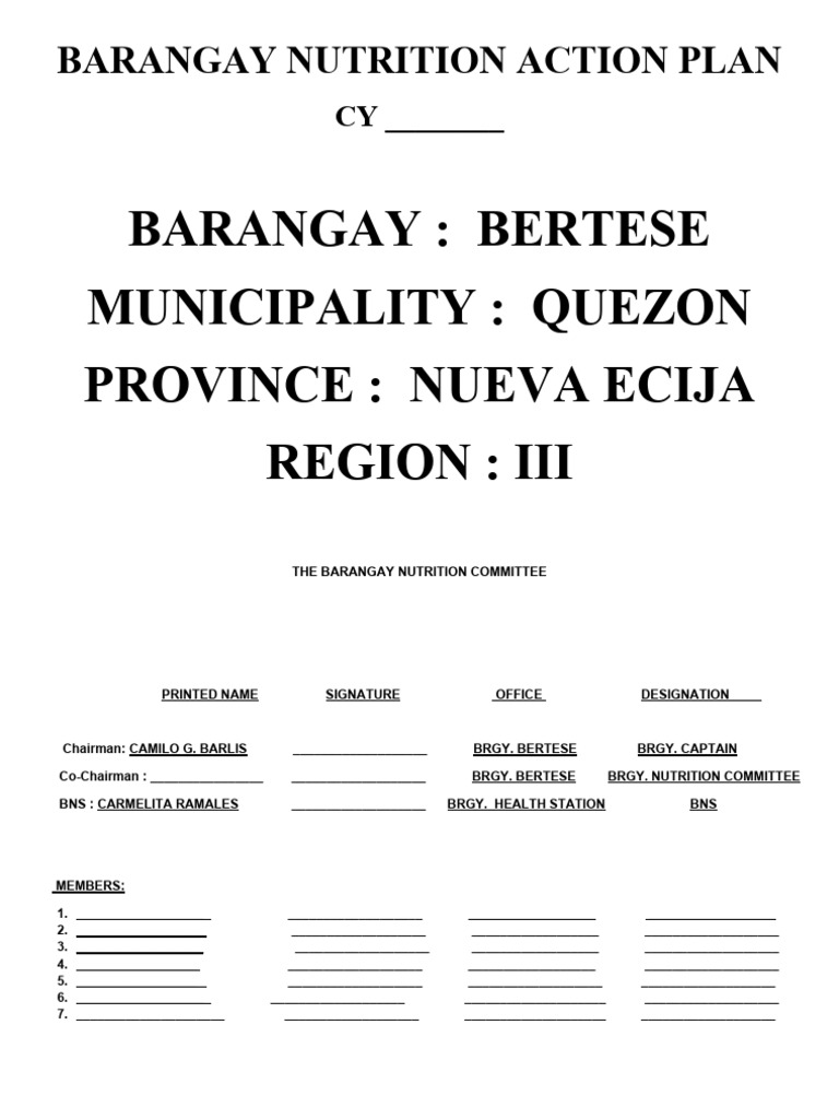 Barangay Nutrition Action Plan | PDF | Agriculture | Food Industry