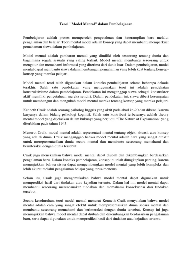 Teori Model Mental Dalam Pembelajaran | PDF