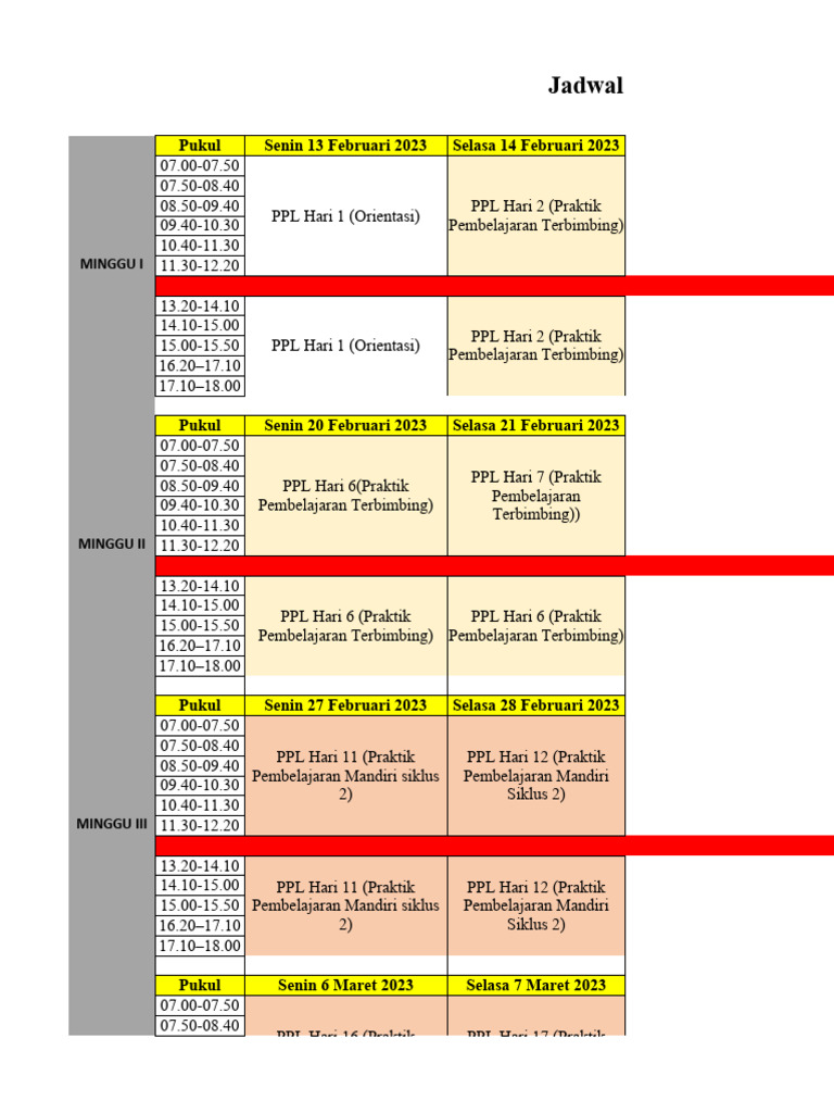 Jadwal PPL Dan Perkuliahan Semester 2 | PDF