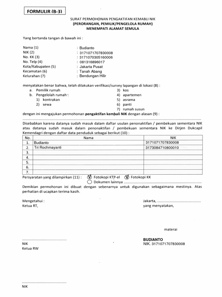 Permohonan Aktivasi NIK Form 3B | PDF