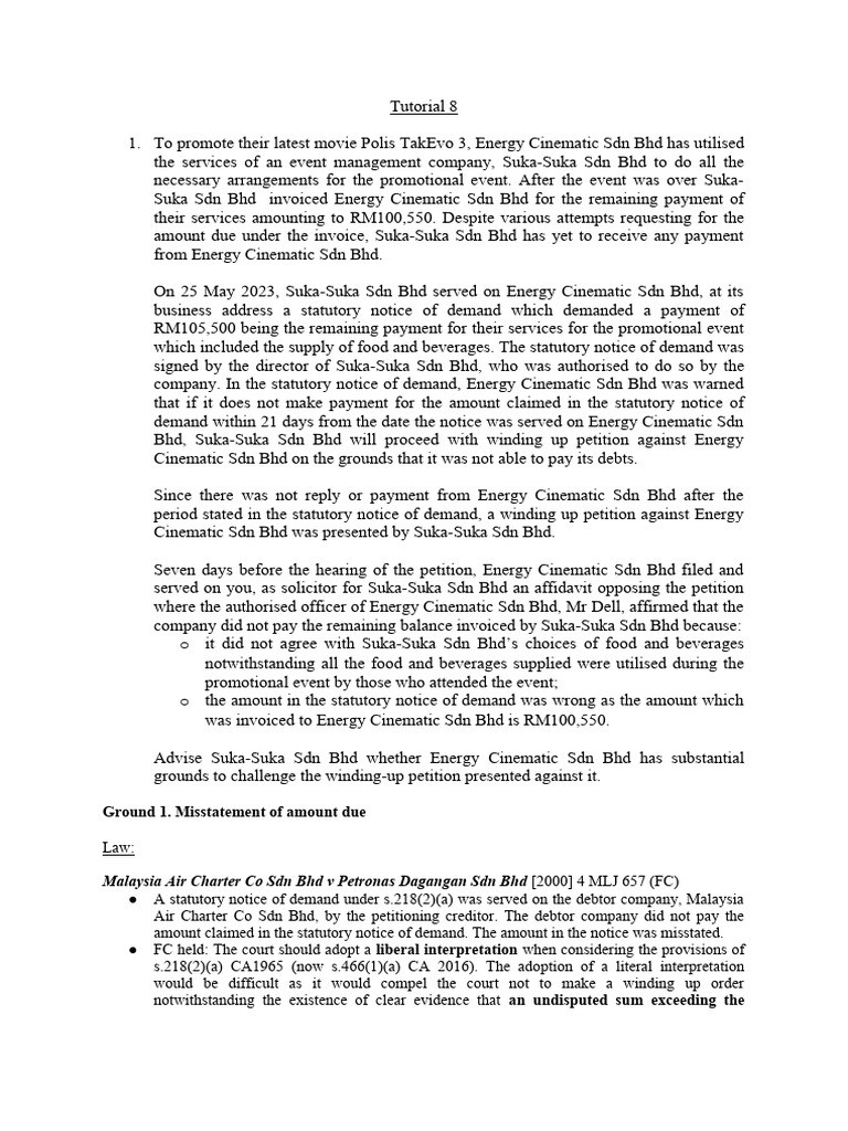 Tutorial 8 | PDF | Liquidation | Insolvency