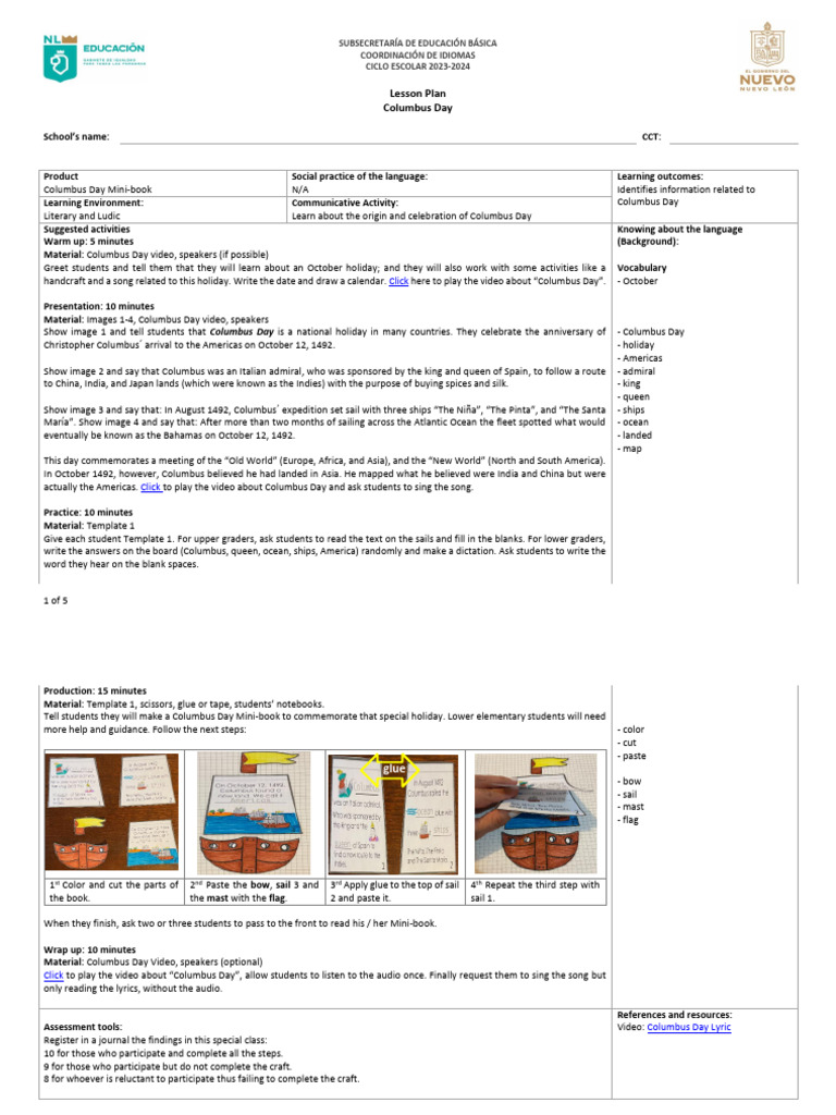 Columbus Day Lesson Plan October 2023 | PDF | Christopher Columbus ...