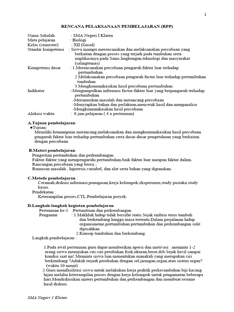 RPP Pertumbuhan Dan Perkembangan | PDF | Karier & Perkembangan