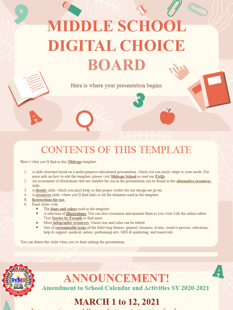 Middle School Digital Choice Board by Slidesgo | PDF | Planets | Solar ...