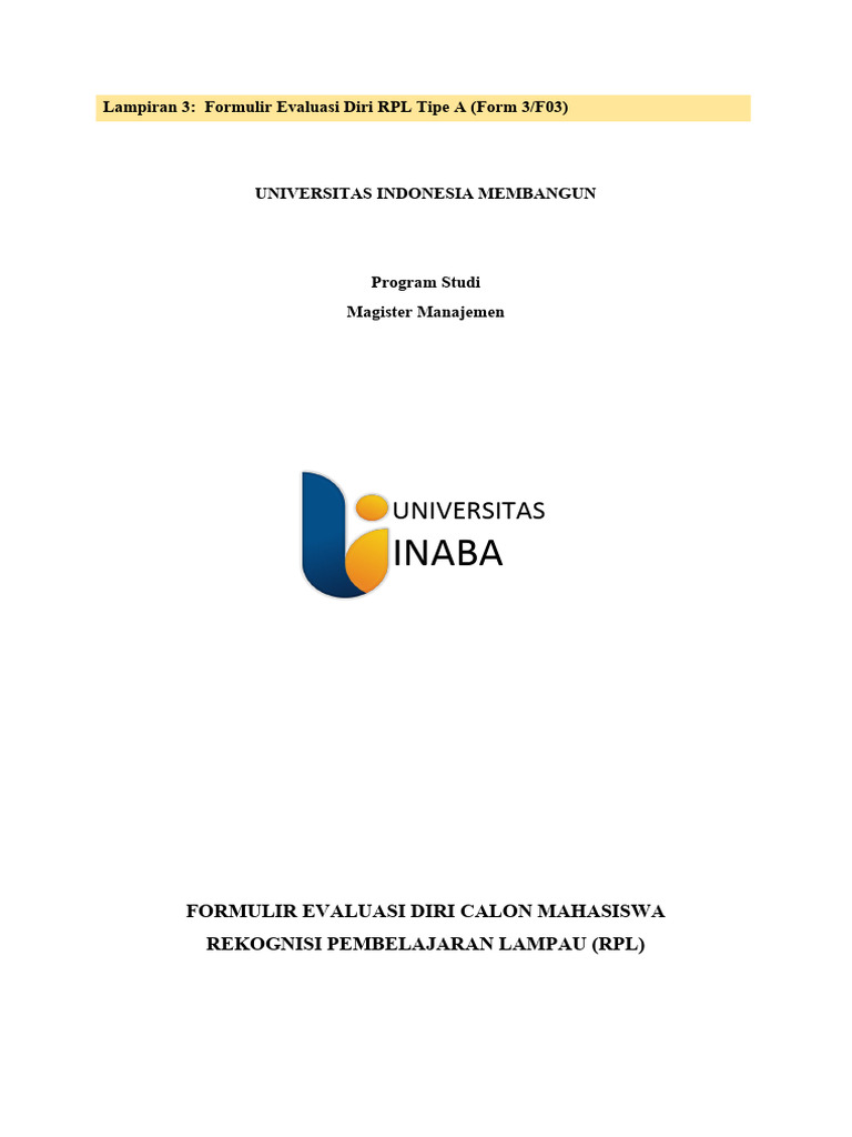 MM - Form 3-F03 - Formulir Evaluasi Diri RPL Tipe A | PDF | Karier ...