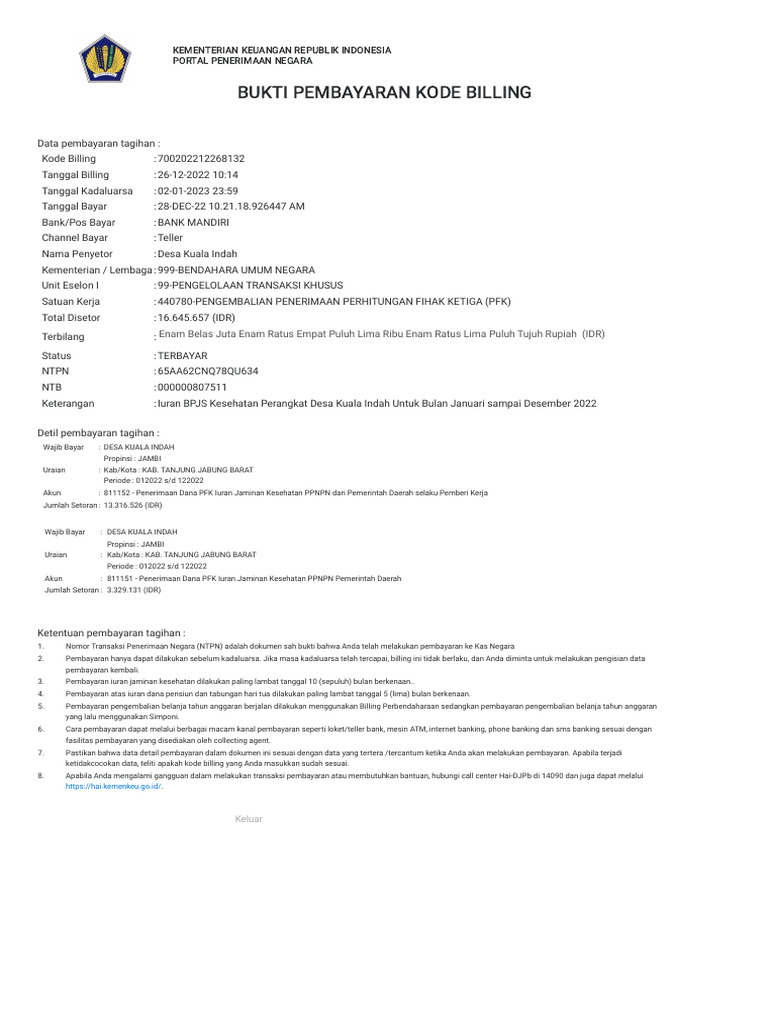 Bukti Stor BPJS 2022 | PDF