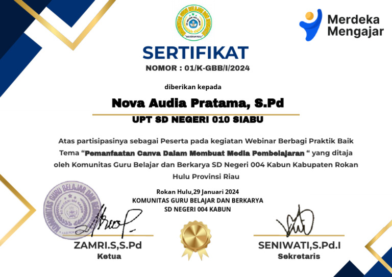 Contoh Sertifikat Kombel | PDF