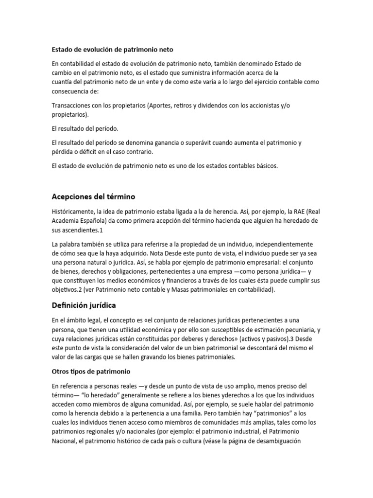 Estado de Evolución de Patrimonio Neto | PDF | Bienes (Ley) | Contabilidad