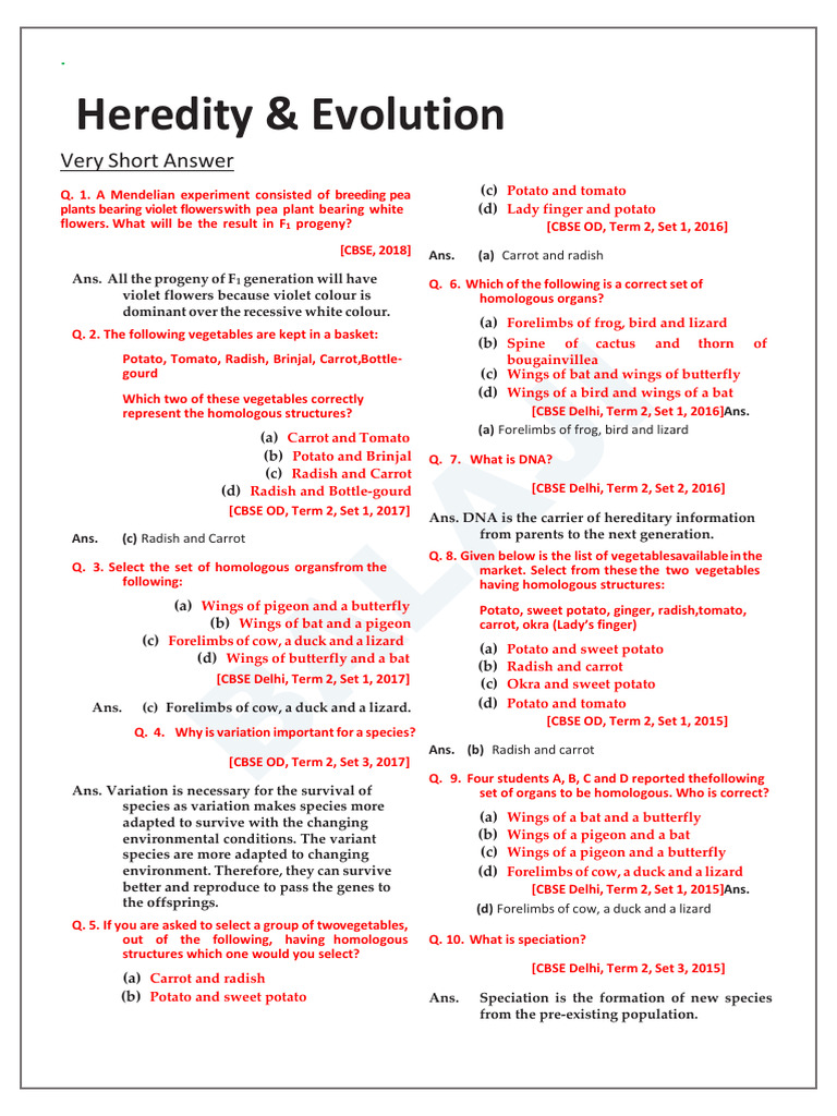 Heridity Evolution Pyq | PDF | Gene | Heredity