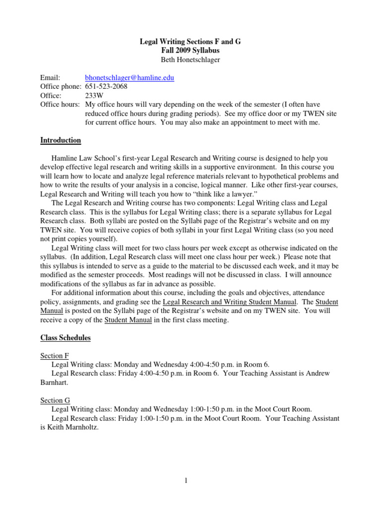 Legal Writing Sections Syllabus | PDF | Memorandum | Academic Term