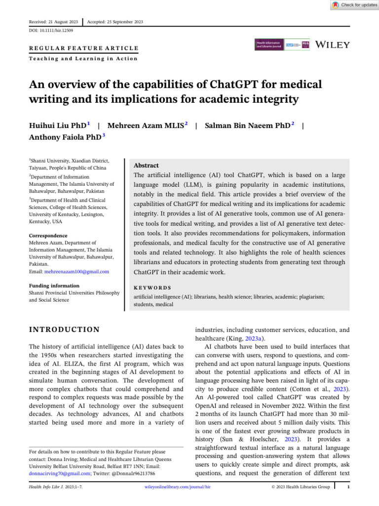 An Overview of The Capabilities of Chatgpt For Medical Writing and Its ...