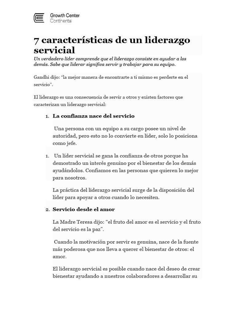 7 Características de Un Liderazgo Servicial | PDF | Liderazgo | Motivación