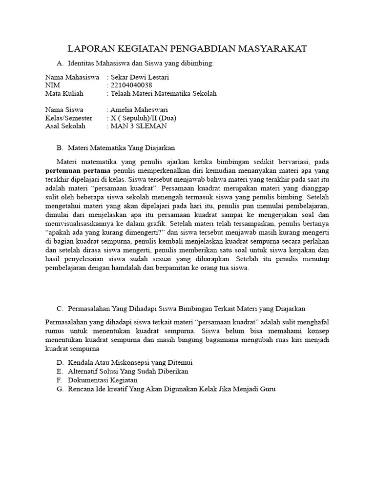 LAPORAN KEGIATAN PENGABDIAN MASYARAKAT | PDF