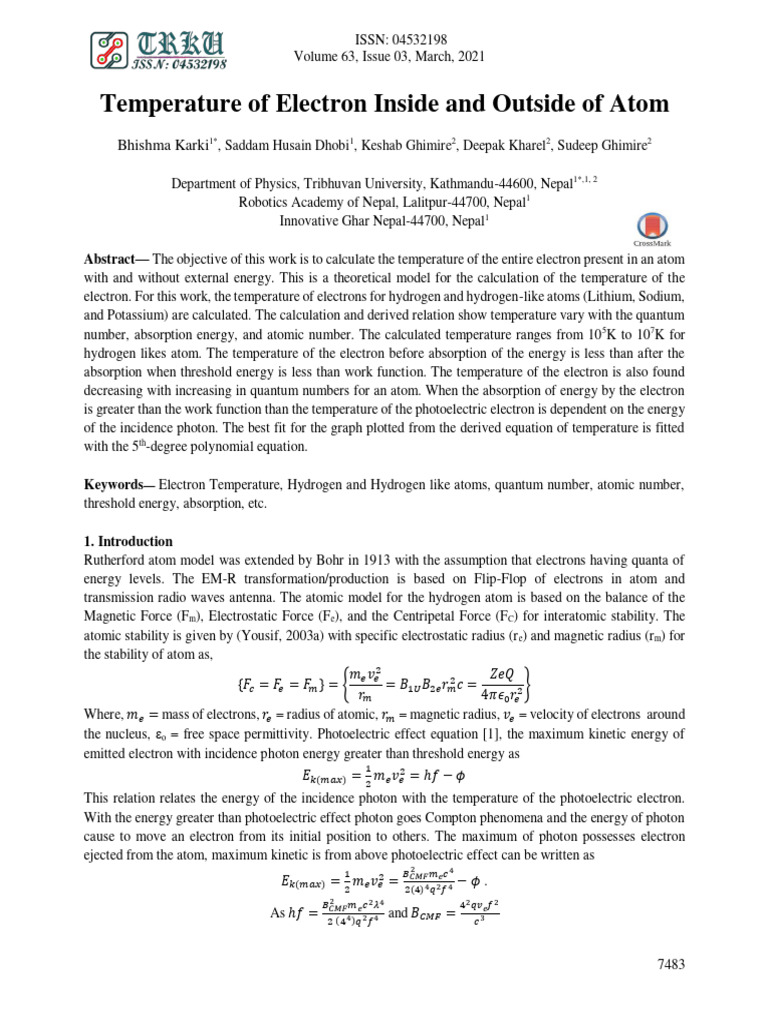 Temperature of Electron Inside and Outside of Atom 6067eb13b8a74 | PDF ...