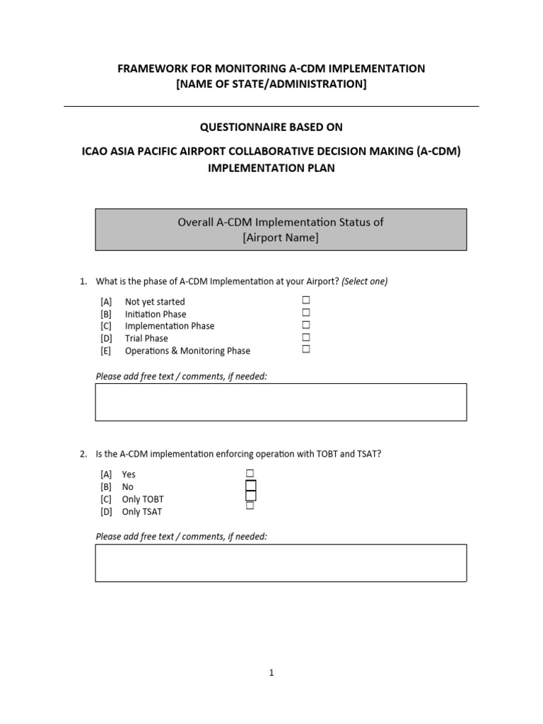 ICAO APA CDM TF6 Survey Questionnaire | PDF | Aviation | Aviation Safety