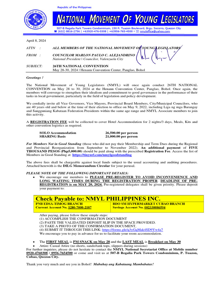 NMYL NATCON 2024 invitation to members | Download Free PDF | Payments ...