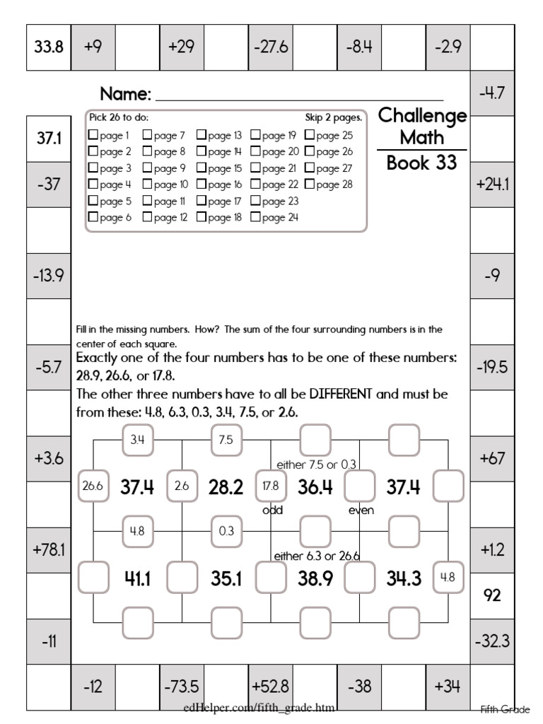 5th Grade Math Worksheets | PDF