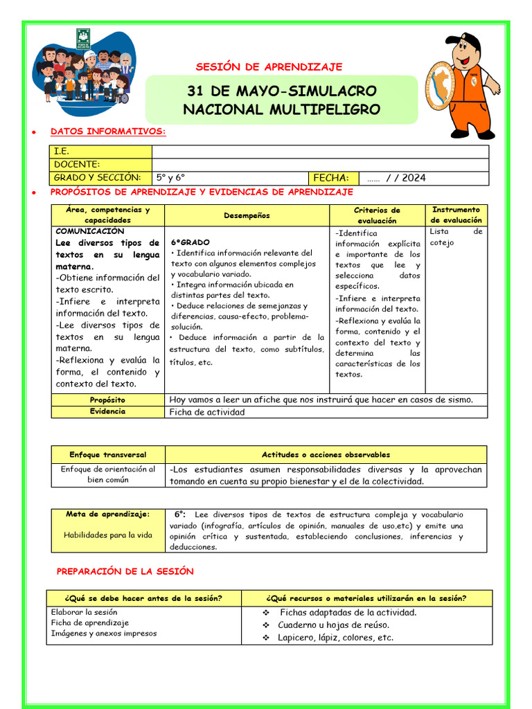 SESIÓN 1 PARTICIPAMOS EN SIMULACROS-5° y 6° | PDF | Evaluación ... SESIÓN 1 PARTICIPAMOS EN SIMULACROS-5° y 6° | PDF | Evaluación ...
