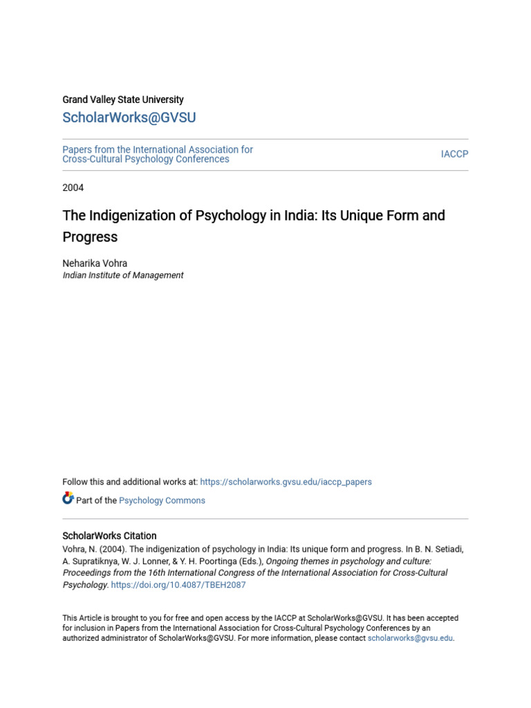 The Indigenization of Psychology in India_ Its Unique Form and Pr | PDF ...
