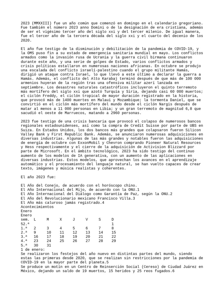 2023 (MMXXIII) Fue Un Año Común Que | PDF