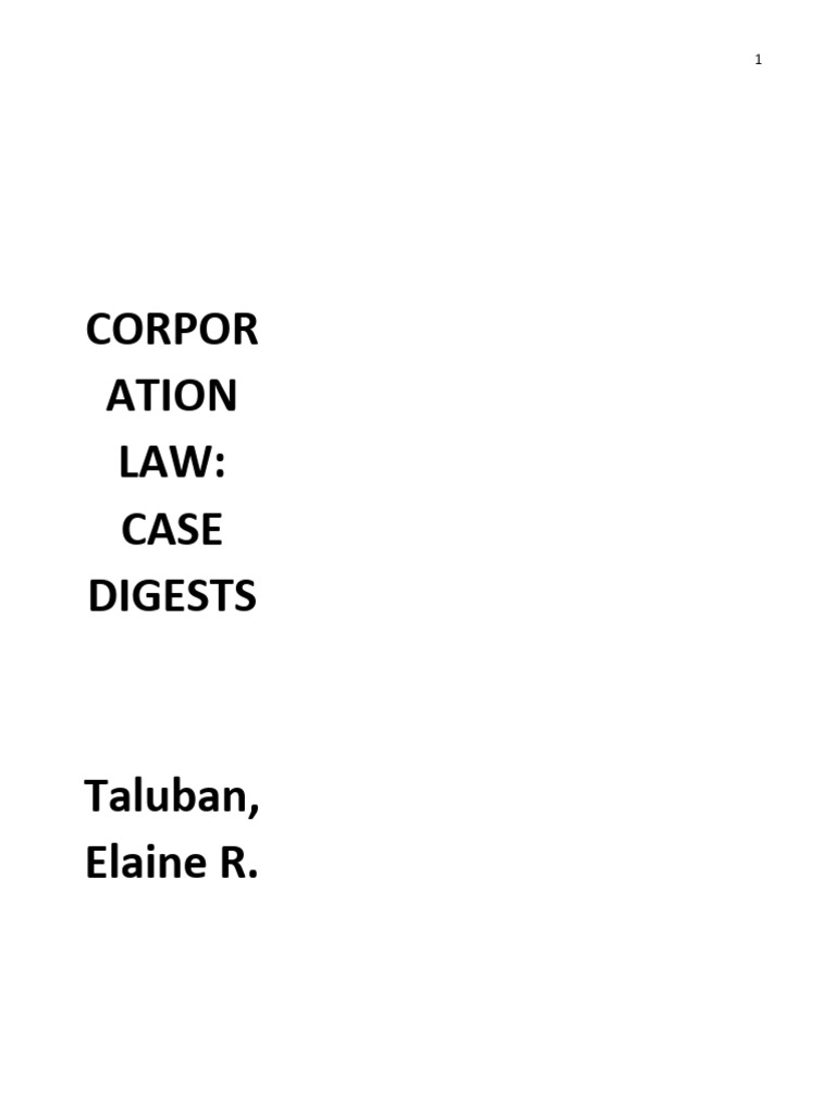 Corporation Law (Case Digests) | PDF | Legal Liability | Corporations
