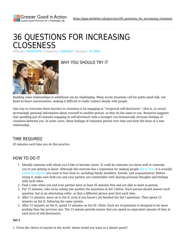 Practice 36 Questions For Increasing Closeness | PDF | Interpersonal ...