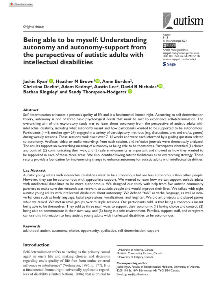 Autonomy in Autistic Adults with ID | PDF | Autism Spectrum | Nonverbal ...