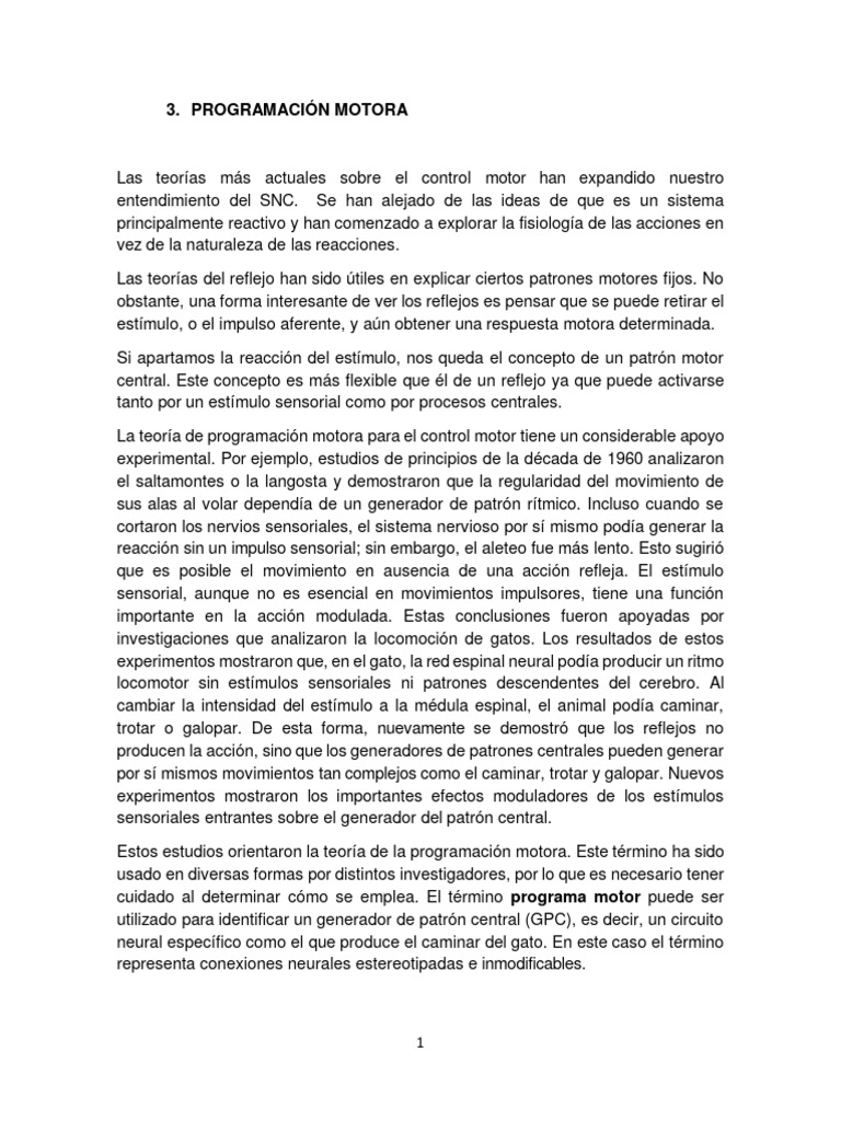 Teorías Programación Motora y Teoría de Sistemas | PDF | Sistema nervioso | Neurociencia