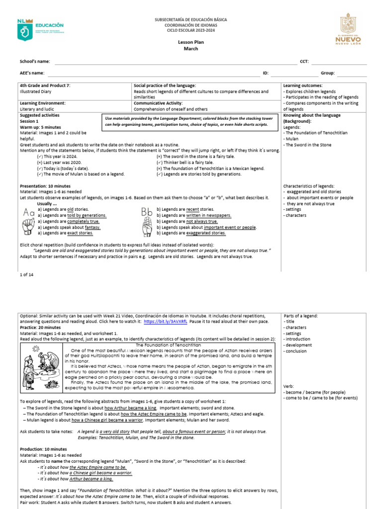 4th Grade Lesson Plan Product 7 March | PDF | Excalibur | Merlin