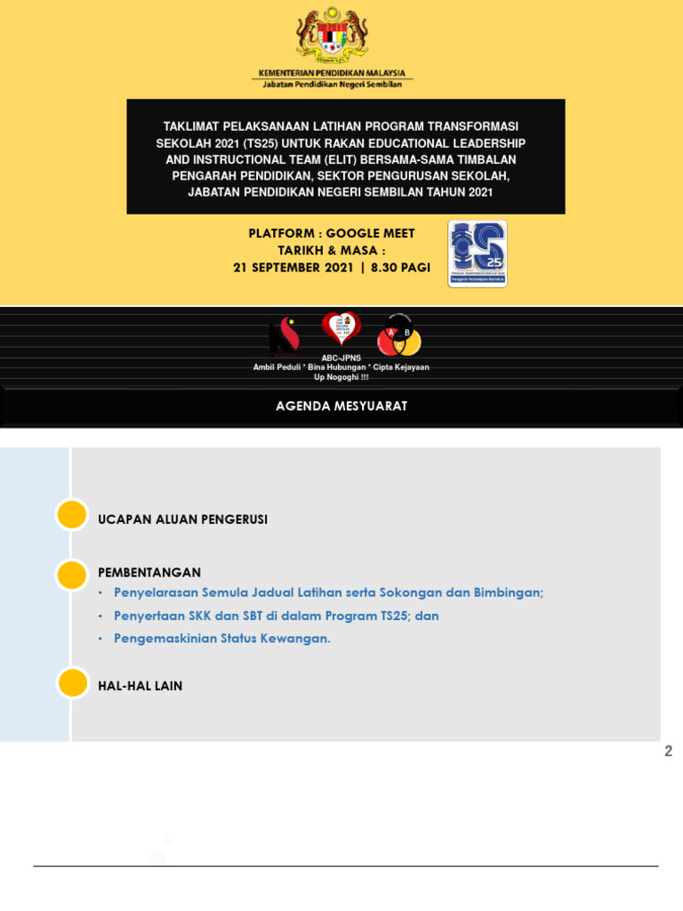 Mesyuarat Penyelarasan Program TS25 Bersama PPD 2021 | PDF
