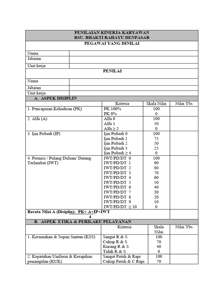 Form Penilaian Karyawan | PDF