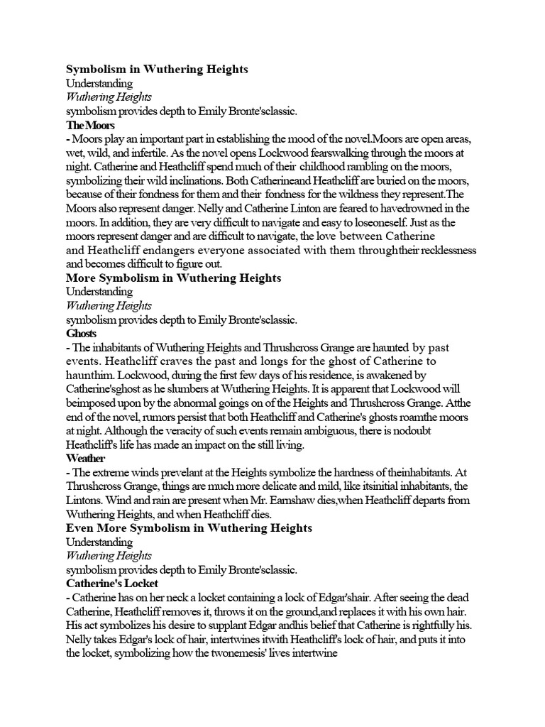 Symbolism in Wuthering Heights | PDF | Heathcliff (Wuthering Heights ...