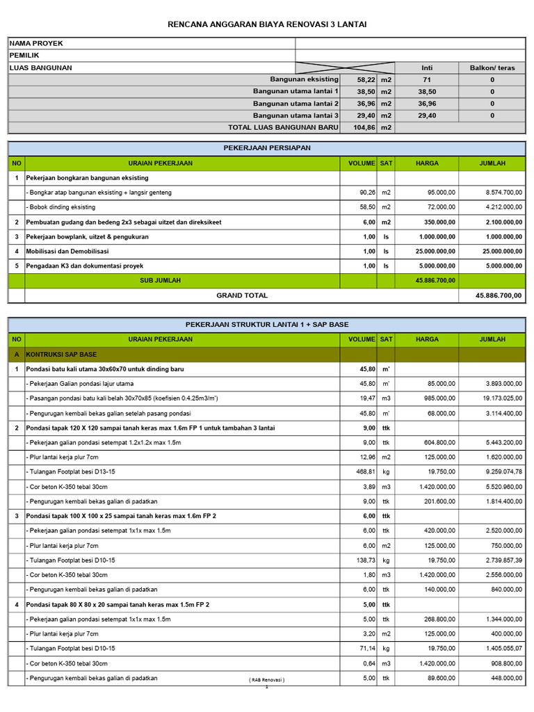 RAB Renov 3 Lantai | PDF