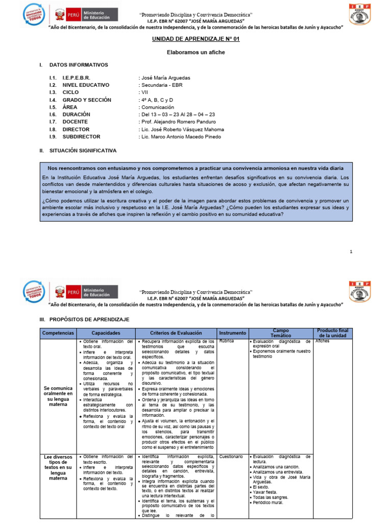 UNIDAD DE APRENDIZAJE- 2024 (1) | Descargar gratis PDF | Aprendizaje | Enseñando