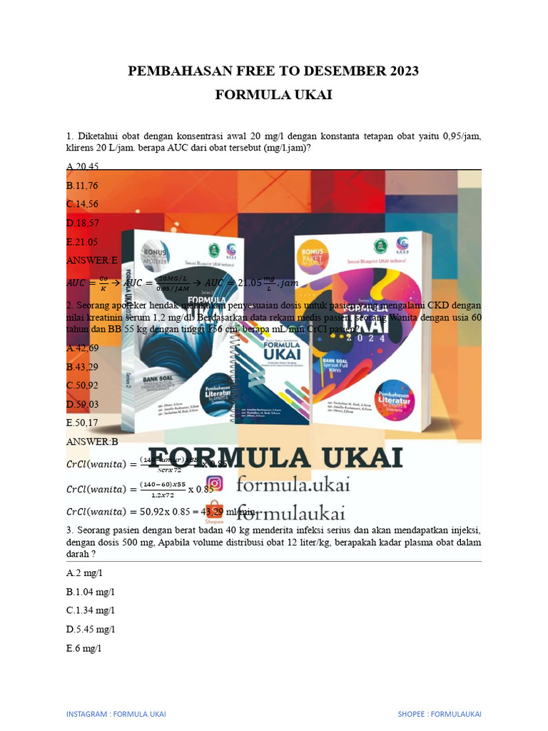 Pembahasan Free To Desember 2023 Formula Ukai | PDF