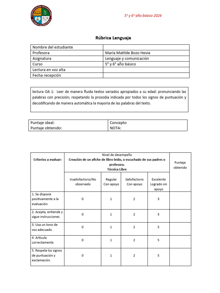 Rúbrica de Evaluación para Lenguaje 5° y 6° | PDF | Comunicación humana