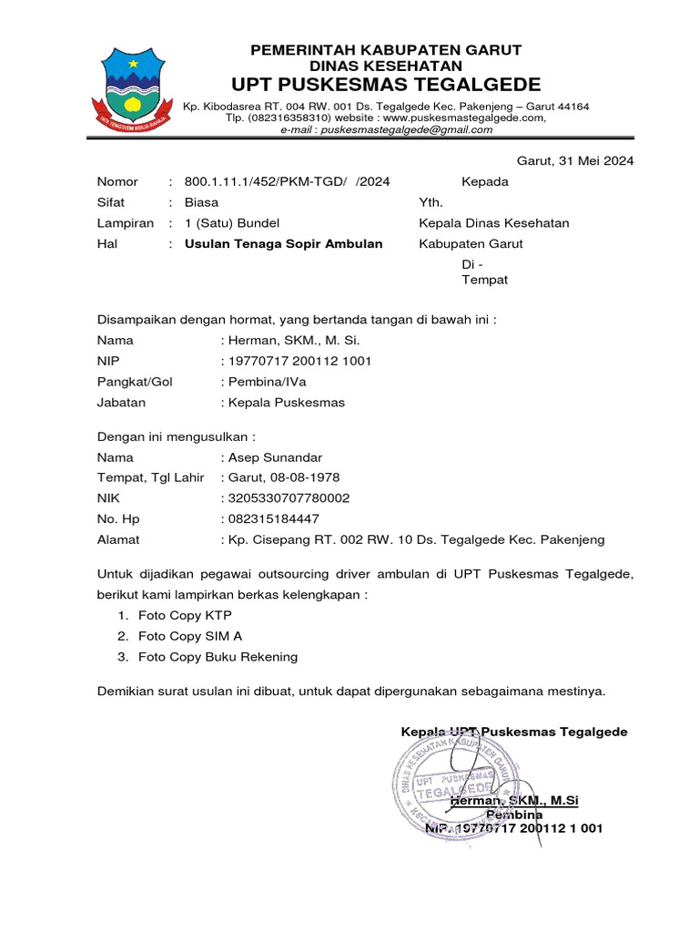 Surat Usulan Outsourcing | PDF