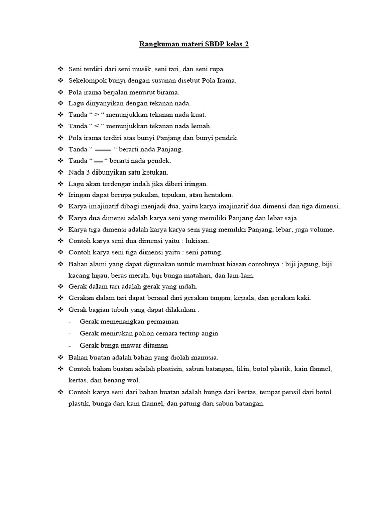 Rangkuman Materi SBDP Kelas 2 | PDF