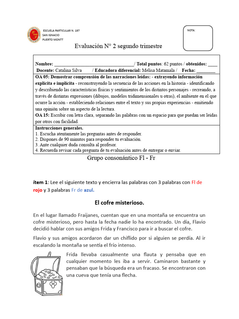 Evaluación Grupo Consonantico FL y FR Adecuada | PDF | Artes del ...